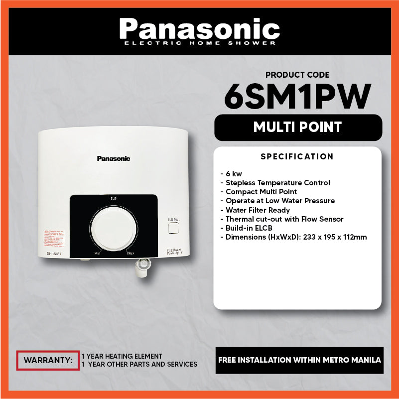 Panasonic Water Heater DH-6SM1P Multi-Point - Metal-lite PH