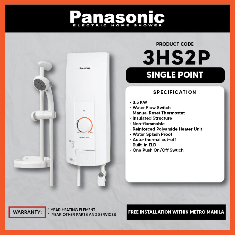 Panasonic DH-3HS1P Single-Point Bathroom Shower Heater - Metal-lite PH